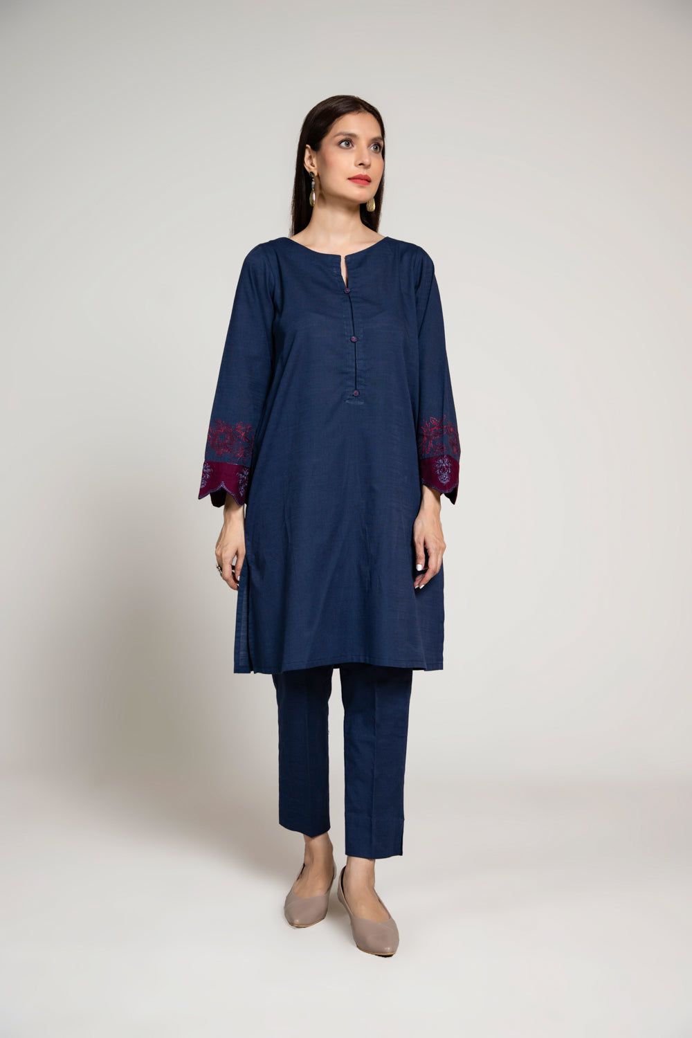 Chinyere Formal - 2 Piece Solid Slub Khaddar Navy Blue Suit | Fall Winter 2024