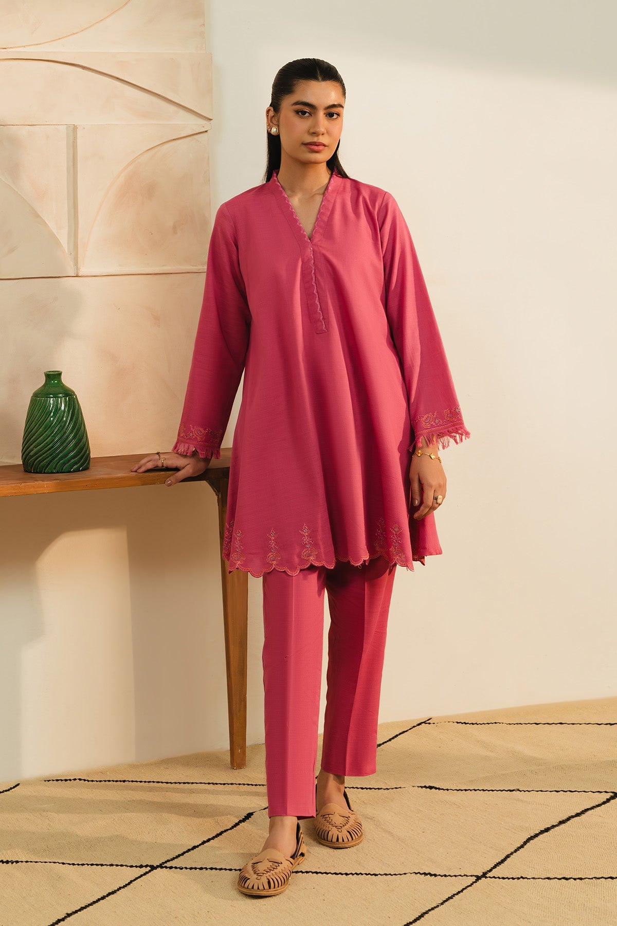 Chinyere Formal - 2 Piece Solid Slub Khaddar Tea Pink Suit | Fall Winter 2024