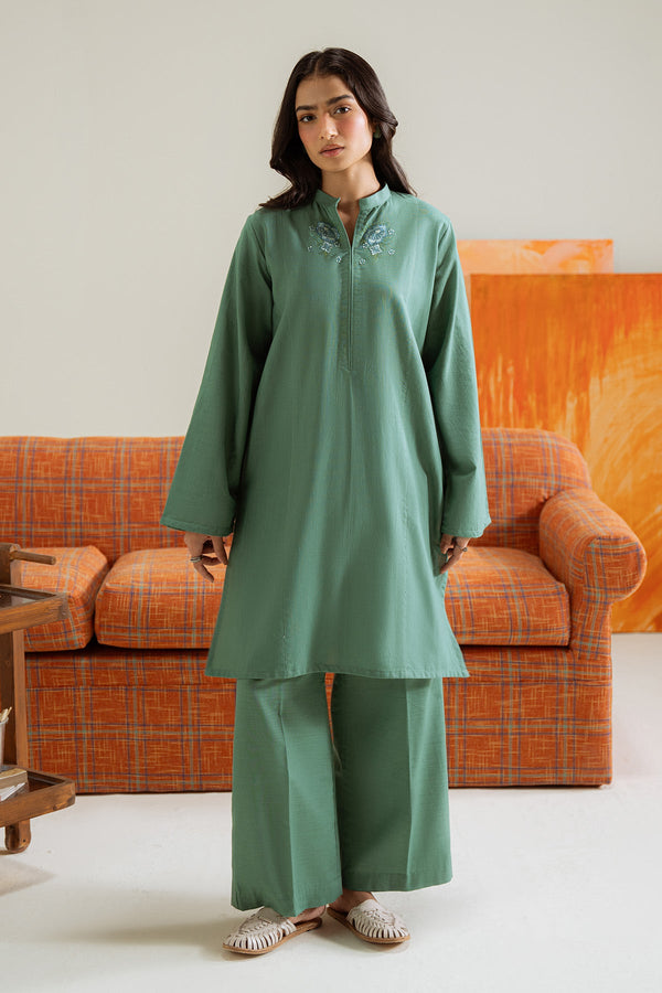 Chinyere Gen Z - 2 Piece Solid Slub Khaddar Jade Suit | Winter 2024