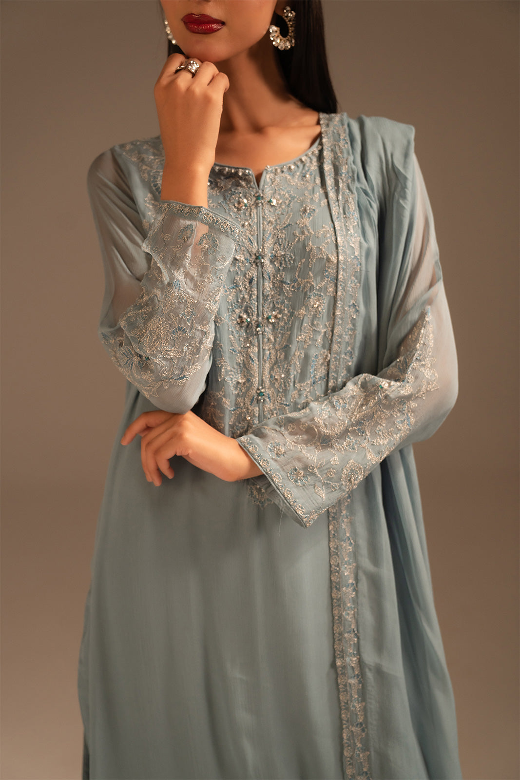 3 Piece Chiffon Embroidered Suit (FL0053)