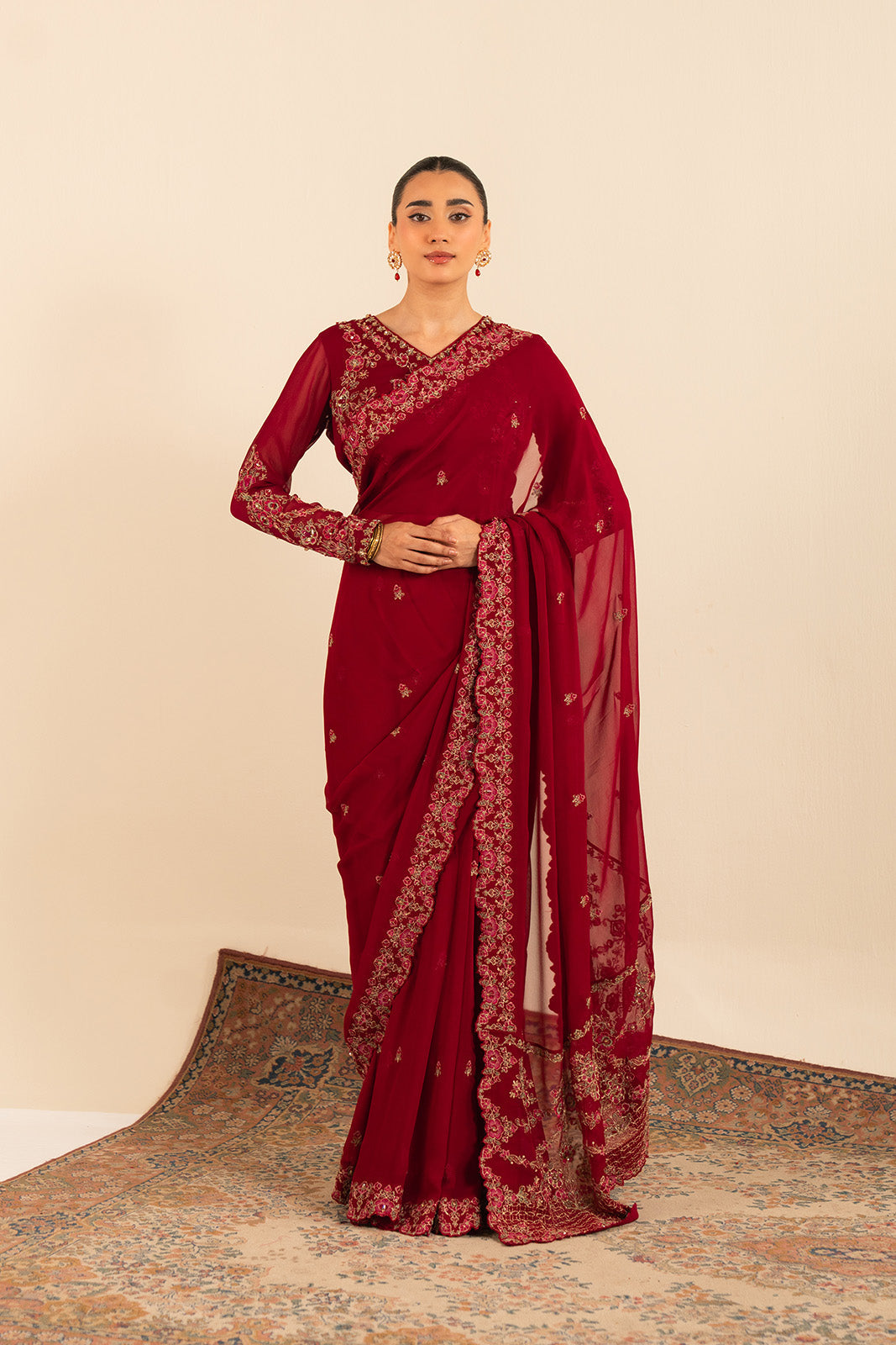 3 Piece Chiffon Embroidered Suit (FW0005)